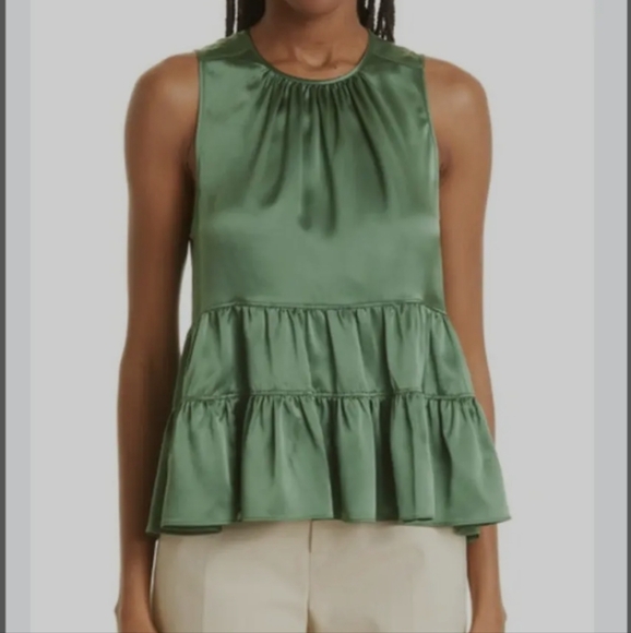 cinq a sept | Tops | Cinq A Sept Nwot Shari Hemp Green Silk Tiered ...